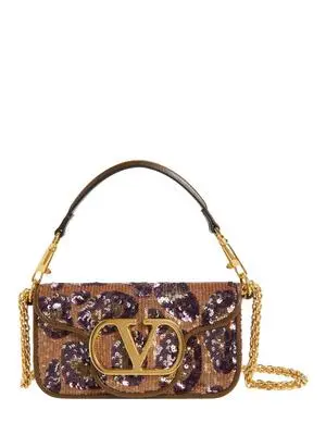 Valentino Garavani Small Loco Sequin Silk Shoulder Bag Blue Multi