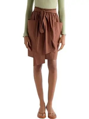 Chloé Tie-waist Cotton Poplin Skirt - Plain Brown