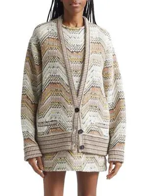 Missoni Metallic Zigzag Sequin Cardigan - Beige Multi