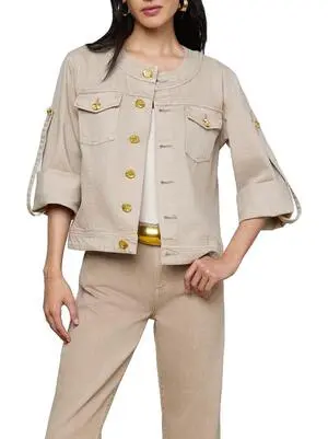 L'Agence Cotton Twill Collarless Jacket - Biscuit