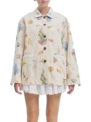 MAUDE CLUB Hayes Sea Life Print Eyelet Jacket - Shell Print