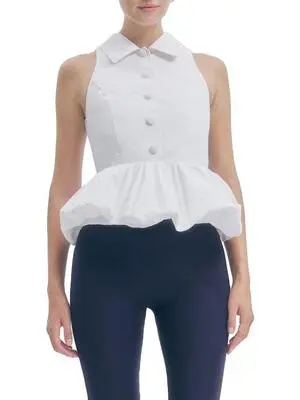 MAUDE CLUB Fallon Cotton Bubble-hem Peplum Top - White