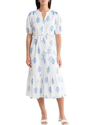 SUGARLIPS Floral Cotton Tiered Shirtdress