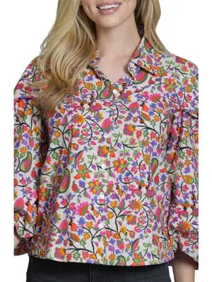 APNY Printed Cotton Button-up Shirt - Pink Olive Multi