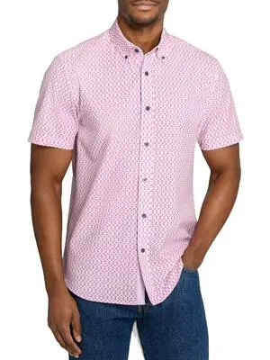 CON.STRUCT Slim Fit Zig Zag Woven Short Sleeve Basic Shirt White/pink