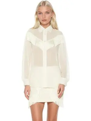 ALEXIA ADMOR Kairos Oversized Fringe Shirt Ivory