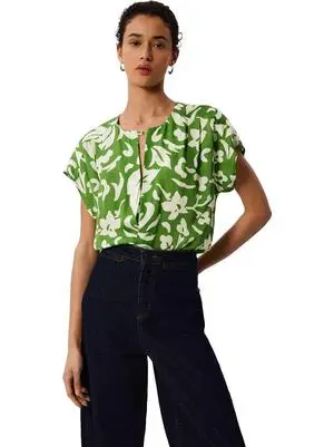 Whistles Floral Keyhole Blouse - Grn/multi