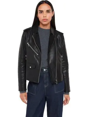 Whistles Agnes Leather Biker Jacket - Black