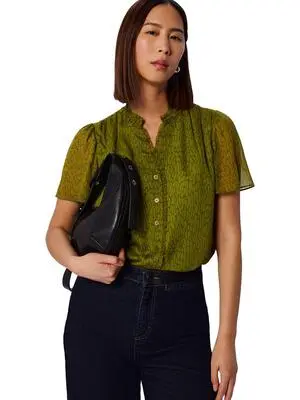 Whistles Dragonfly Print Short Sleeve Blouse - Green/multi