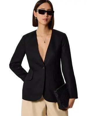 Whistles Collarless Linen Blazer - Black