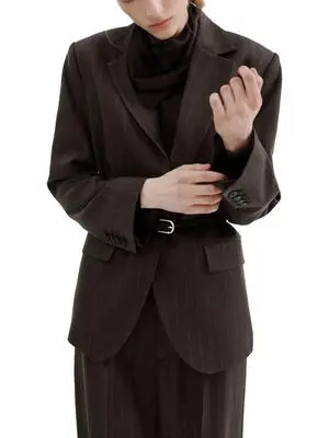 Mango Pinstriped Suit Blazer Chocolate