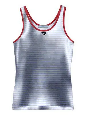 Prada Striped Cotton-jersey Tank Top - Light Blue