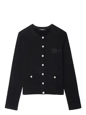 Zadig&Voltaire Brand-appliqué Cotton-fleece Cardigan - Black