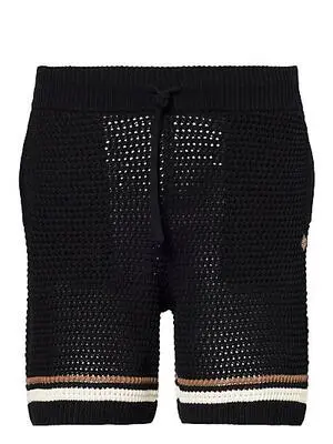 THE COUTURE CLUB Striped-hem Cotton-crochet Shorts - Stripe Black