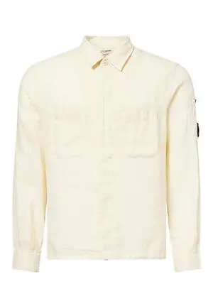 C.P. COMPANY Patch-pocket Logo-hardware Linen Shirt - Frozen Dew