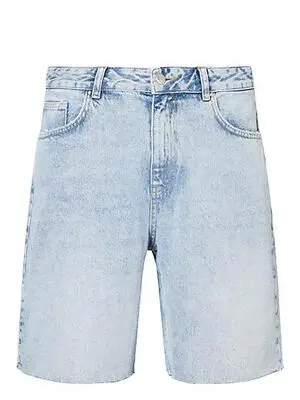 THE COUTURE CLUB Raw-edge Straight-leg Denim Shorts - Midstonewash