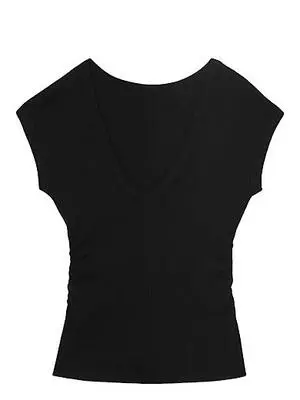 REISS Serena Scoop-back Stretch-cotton Top - Black