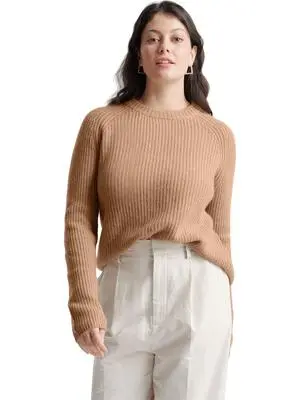 Quince Mongolian Spring Cashmere Fisherman Crewneck Sweater - Camel