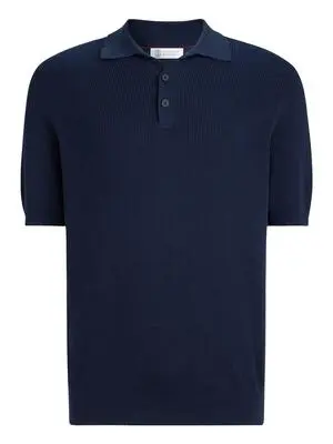 Brunello Cucinelli Cotton Rib-knit Polo Shirt - Blue
