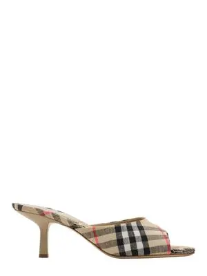 Burberry Linen-blend Check Mews Mules - Neutral