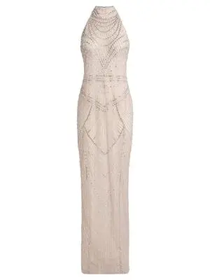 Pamella Roland Embellished Halterneck Gown - Silver