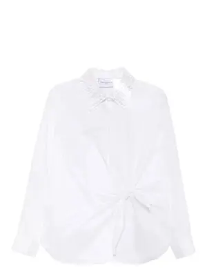 ISABELLE BLANCHE Bead-embellished Knot-detail Shirt - Neutrals