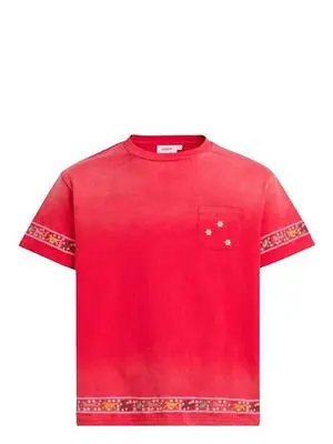 FOUND Embroide Flower Border Tee Shirt - Red