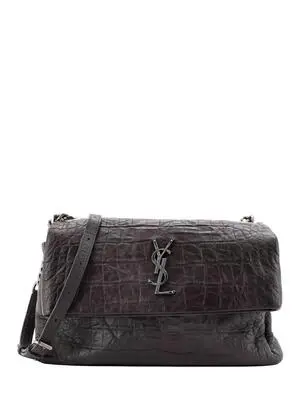 Saint Laurent West Hollywood Crocodile Embossed Leather Medium Shoulder Bag - Brown