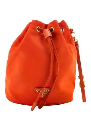 Prada Drawstring Tessuto Small Bucket Bag - Orange
