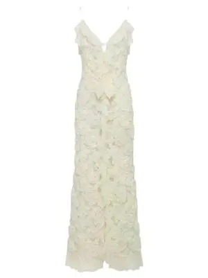 NISSA Floral-appliqué Dress - Neutrals