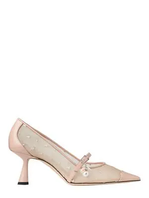 JIMMY CHOO Aren 65 Leather And Heart Mesh Pumps With Pearl Charm - Macaron/macaron