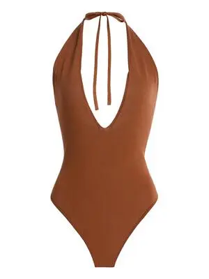 La Veste Knit Cotton Polo Bodysuit Brown