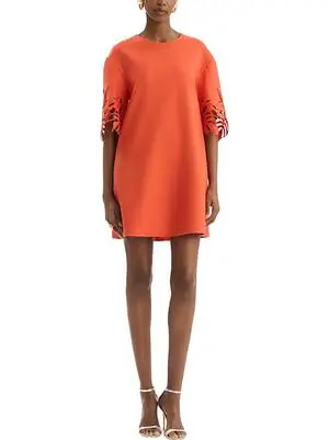 Oscar De La Renta Short Sleeve Palm Tree Cutout Dress - Paprika