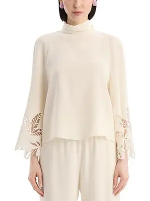 Oscar De La Renta Palm Tree Cutout Blouse - Ivory
