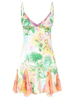 DONDE ESTEBAN Sonido Bestial Ruffled Lace-trimmed Printed Mini Dress - Multi