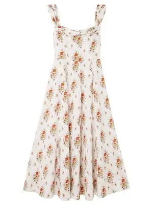 DÔEN Clea Ruffled Floral-print Organic Cotton Midi Dress - Multi