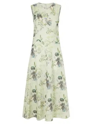 DÔEN Adelana Printed Ramie Midi Dress - Green