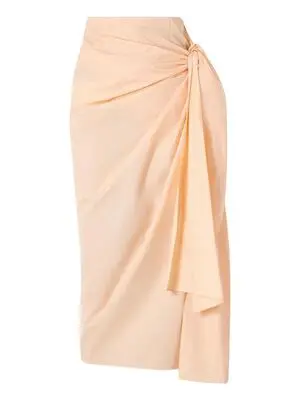 Khaite Shay Tie-detailed Cotton-poplin Wrap Midi Skirt - Orange