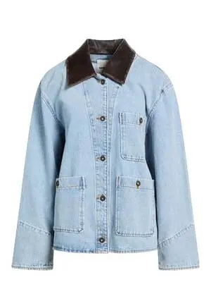 Sandro Denim Jacket With Leather Trim - Blue
