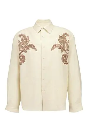 Commas Dark Embroidered Cotton Shirt - Cream
