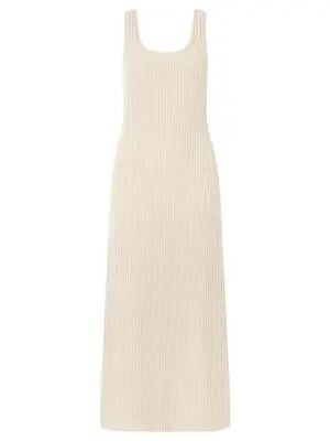 Khaite Lex Crocheted Silk And Cotton-blend Midi Dress Neutrals