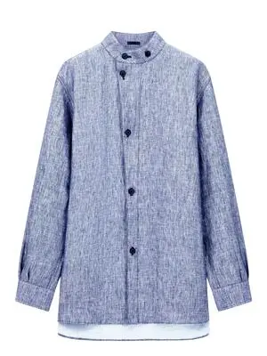 Giorgio Armani Blouson Shirt In Mélange Linen Double Canvas - Light Blue