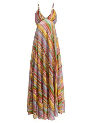Françoise Aisha' Maxi Dress In Cotton-silk - Multi