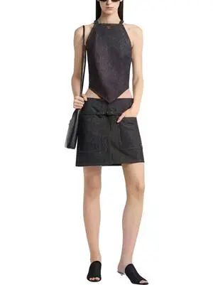 COURREGES Halterneck Denim Tank Top Blue