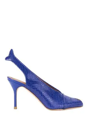 Staud Cleo Fish Leather Slingback Heels - Blue