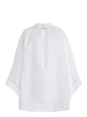 Posse Veronica Linen Mini Kaftan With Lace Trim - Ivory