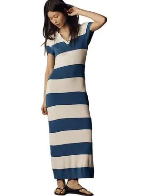 ROWING BLAZERS Striped Polo Maxi Dress - Blue / White Stripe
