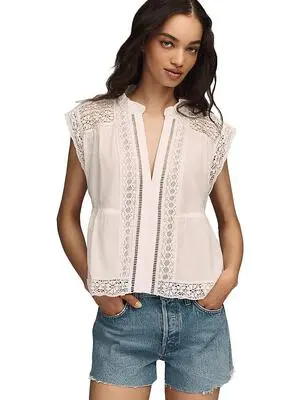 Anthropologie Short-sleeve Lace-trim Swing Blouse - White