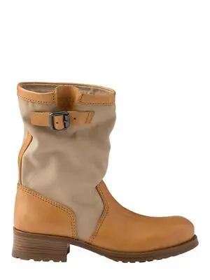Prada Leather And Canvas Biker Boots - Neutral