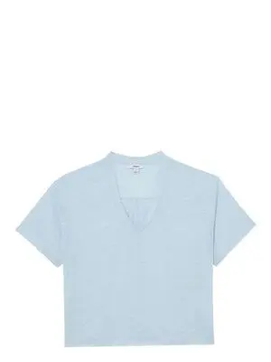 REISS Ember V-neck Linen T-shirt - Blue